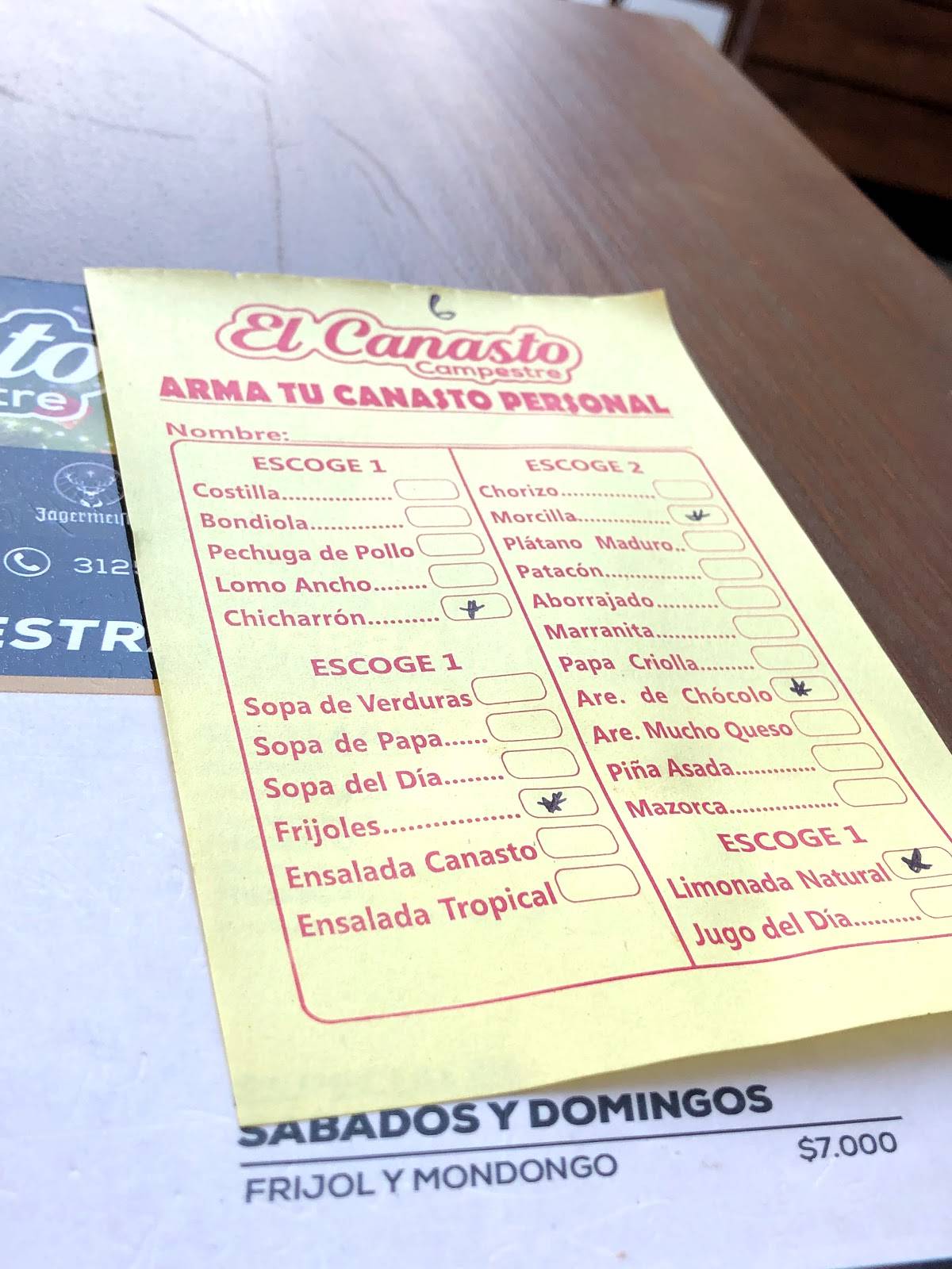 Carta del restaurante El Canasto Campestre, Manizales