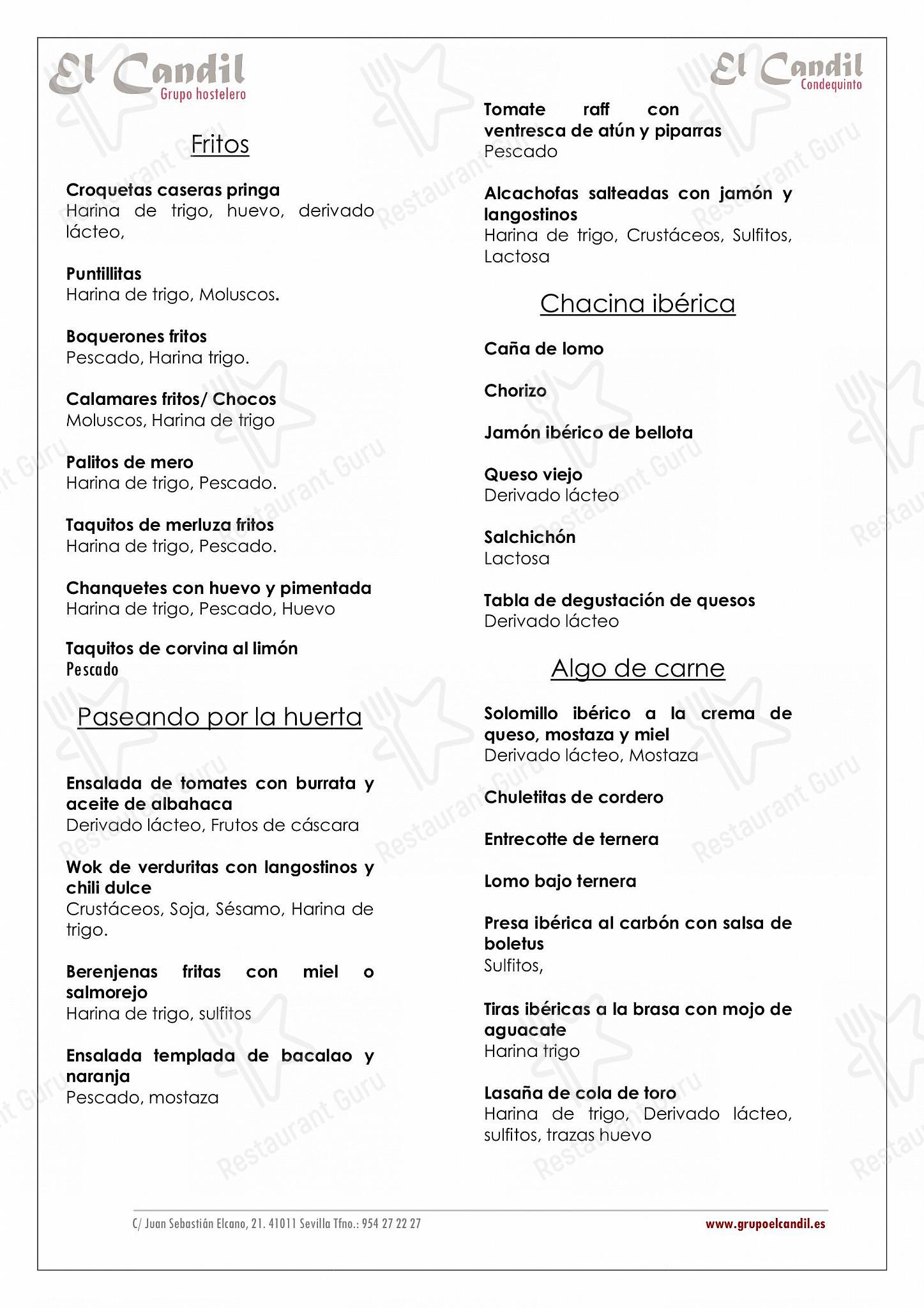 Carta de Restaurante El Candil Condequinto, Montequinto, C. Historiador Juan Manzano
