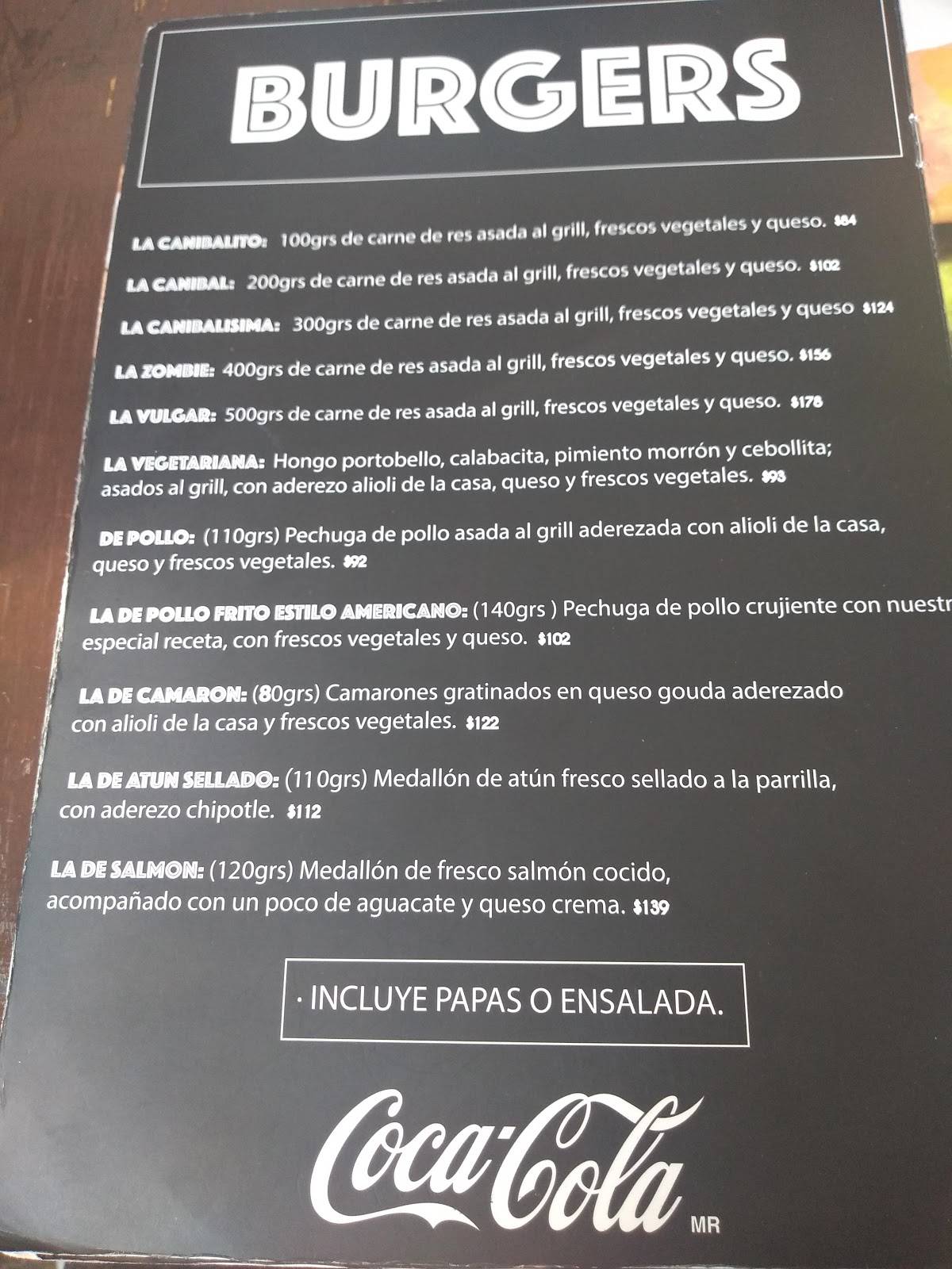 Carta del restaurante El Canibal Burger Shack, Guadalajara, Av del Las ...