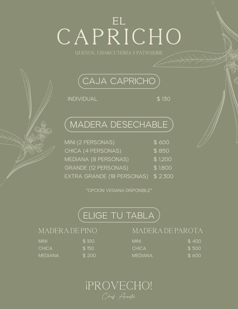 Menu at El Capricho by Chef Acosta restaurant, Tijuana