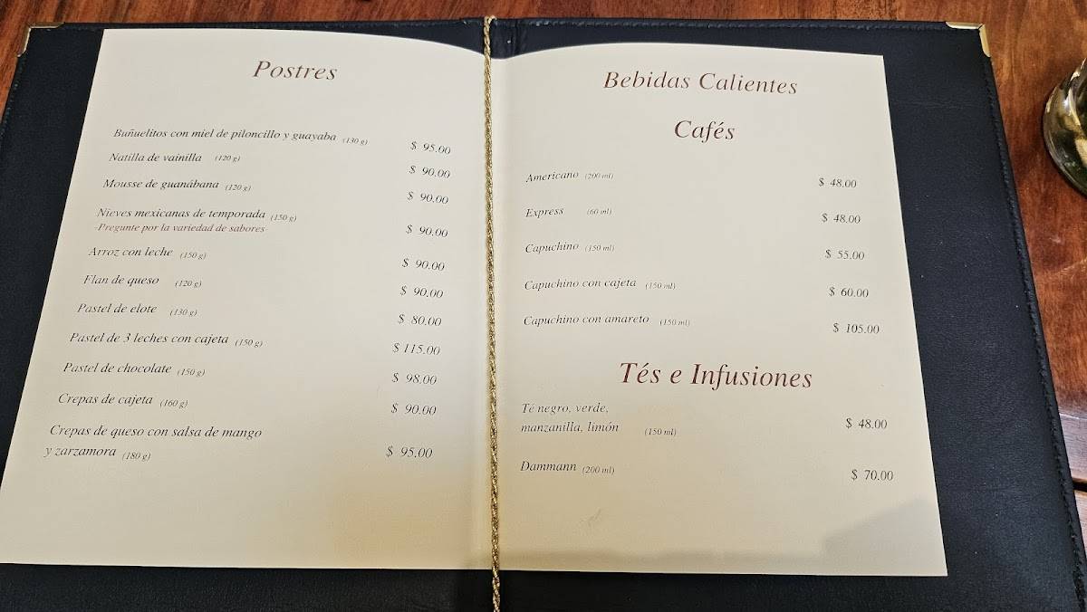 Carta del restaurante El Cardenal del San Ángel, Ciudad del México, Av ...