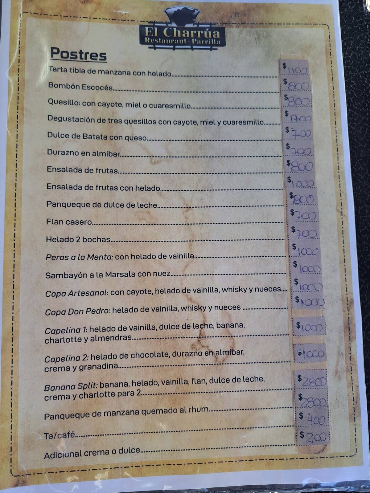 Menu at El Charrúa Restaurante y Parrillada, Salta, Caseros 221