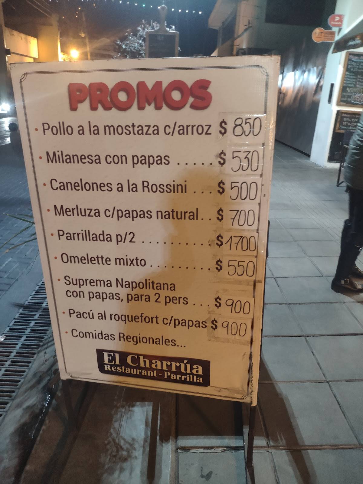 Menu at El Charrúa Restaurante y Parrillada, Salta, Caseros 221