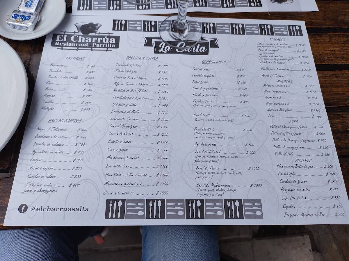 Menu at El Charrúa Restaurante y Parrillada, Salta, Caseros 221