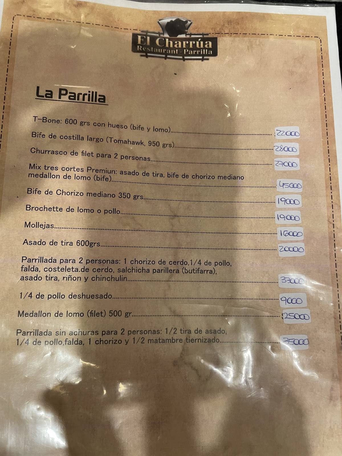 Carta de El Charrúa Restaurante y Parrillada, Salta, Caseros 221 entre ...
