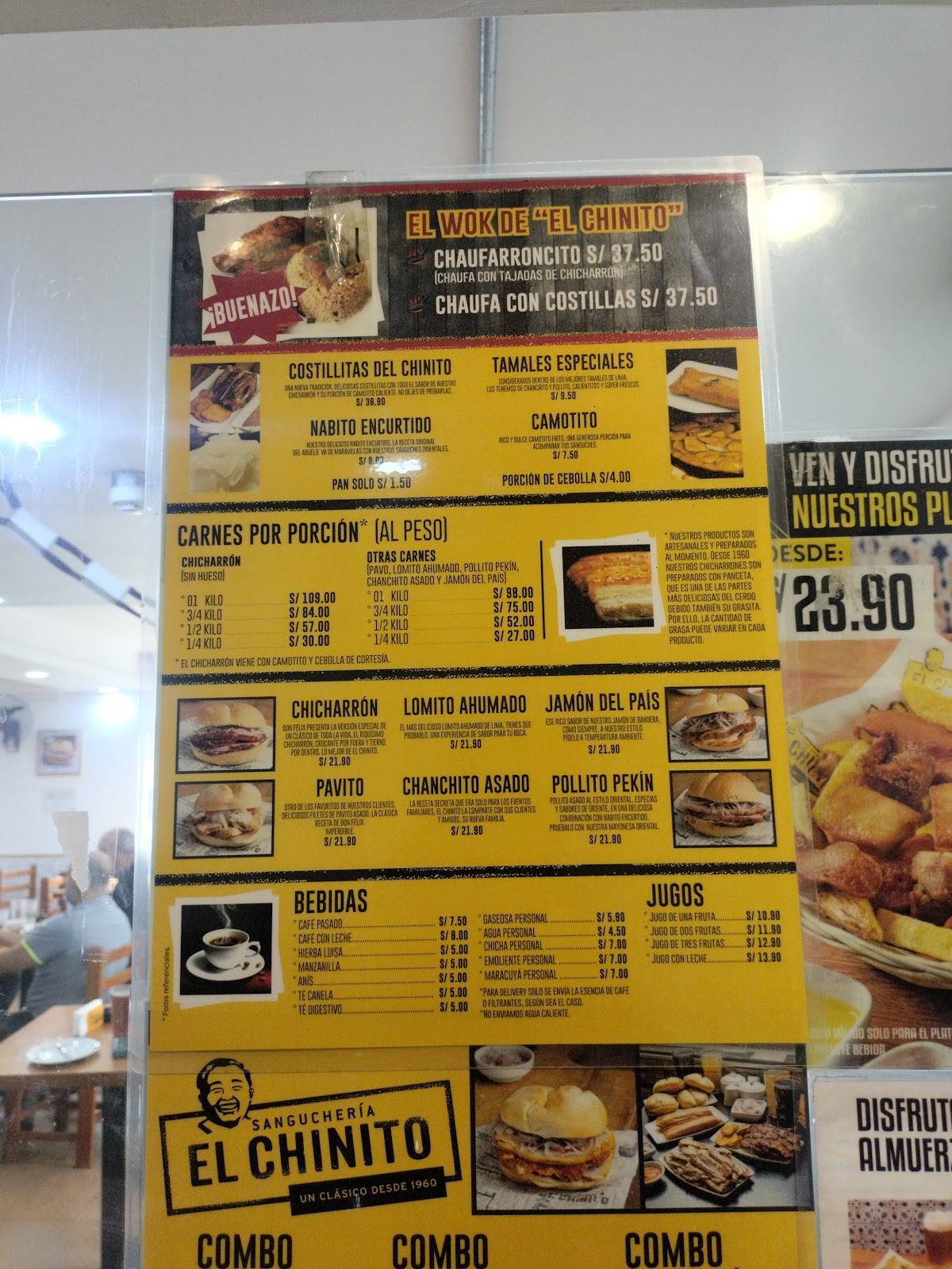 Carta del restaurante El Chinito Sangucheria, Surquillo