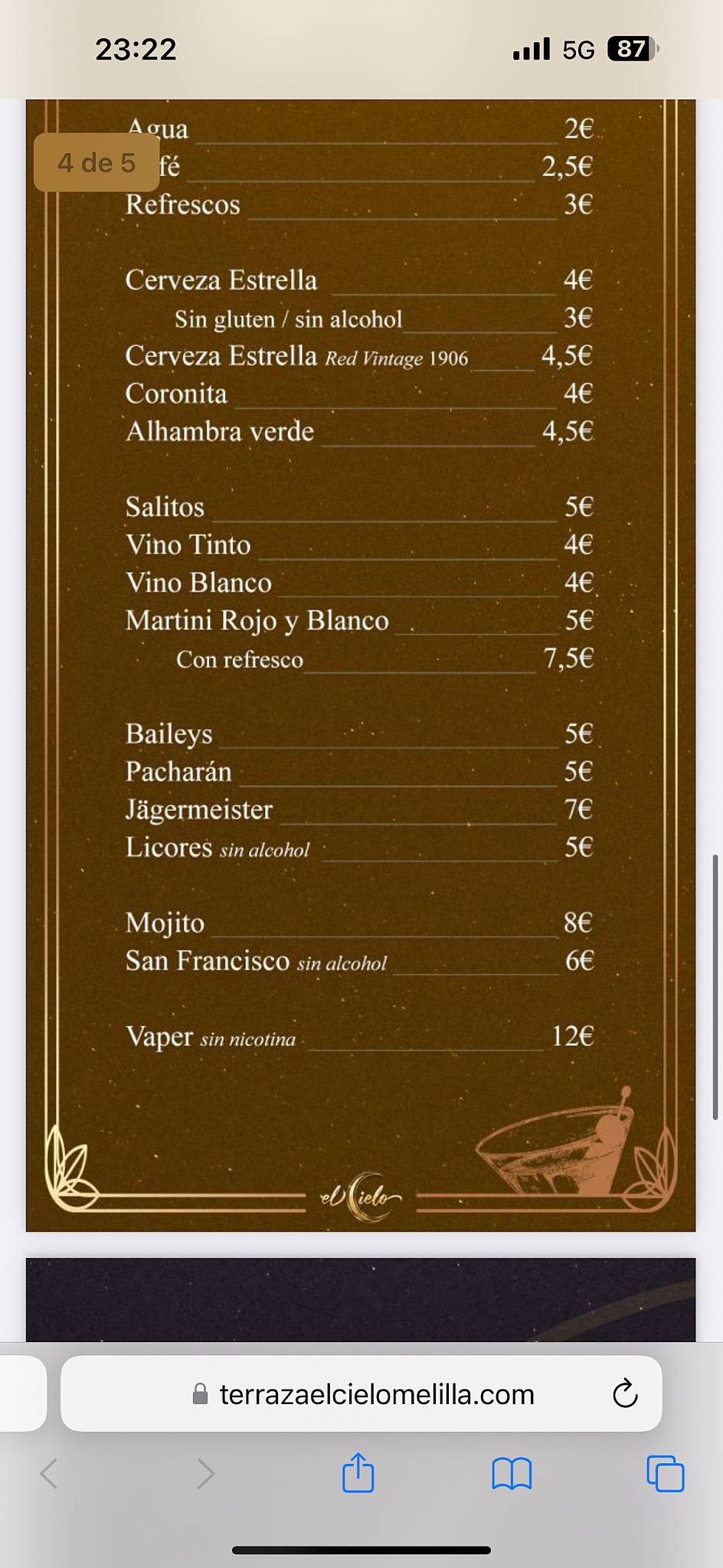 Menu at El Cielo de Melilla by Fran y Kiko pub & bar, Melilla