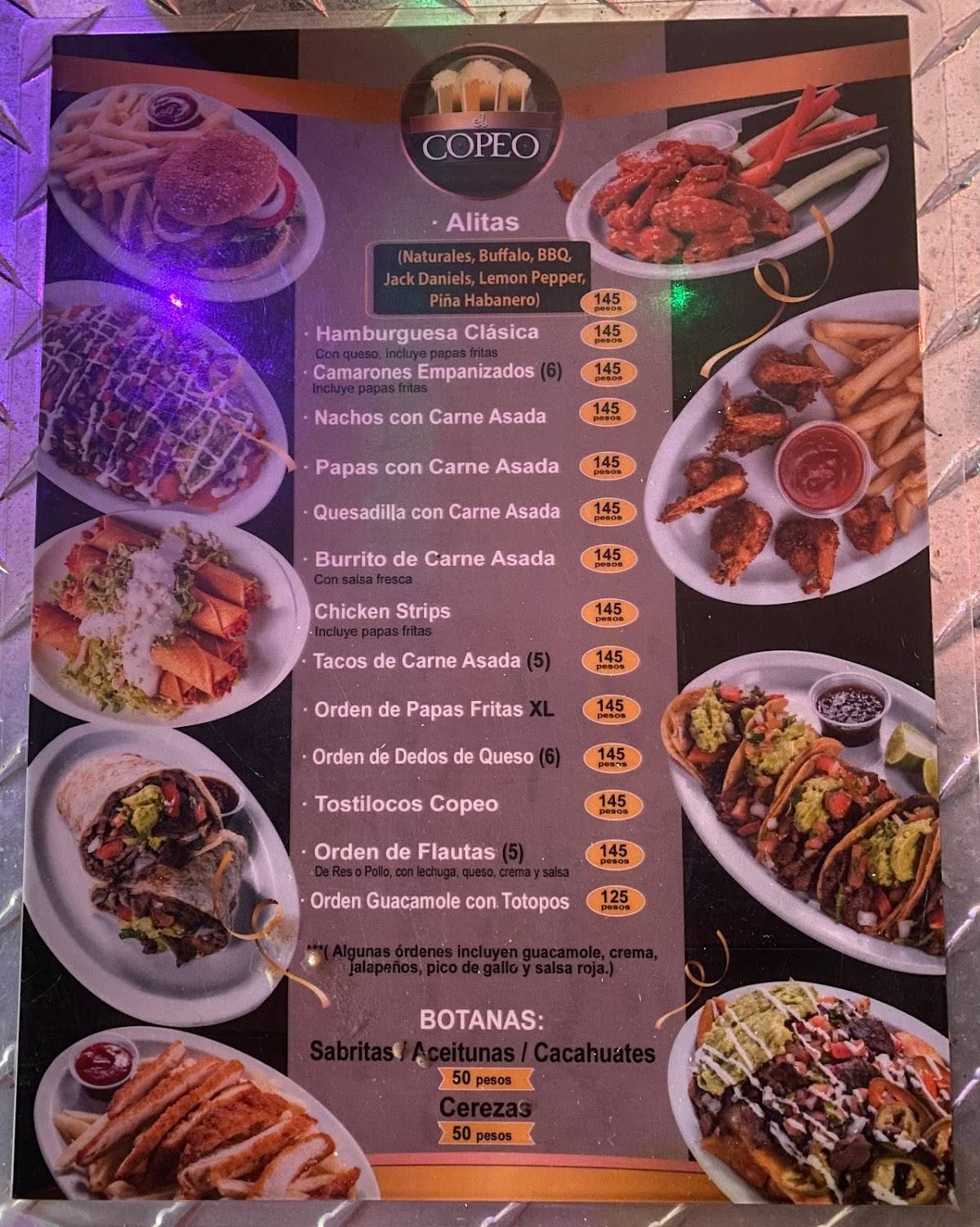 Carta del pub y bar El Copeo, Tijuana