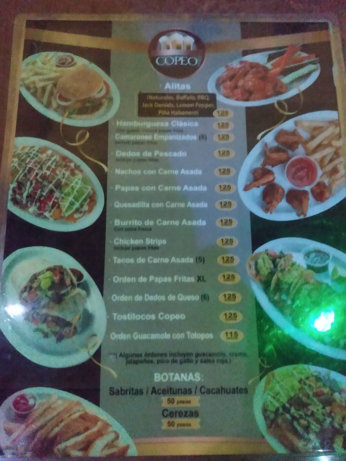 Carta del pub y bar El Copeo, Tijuana