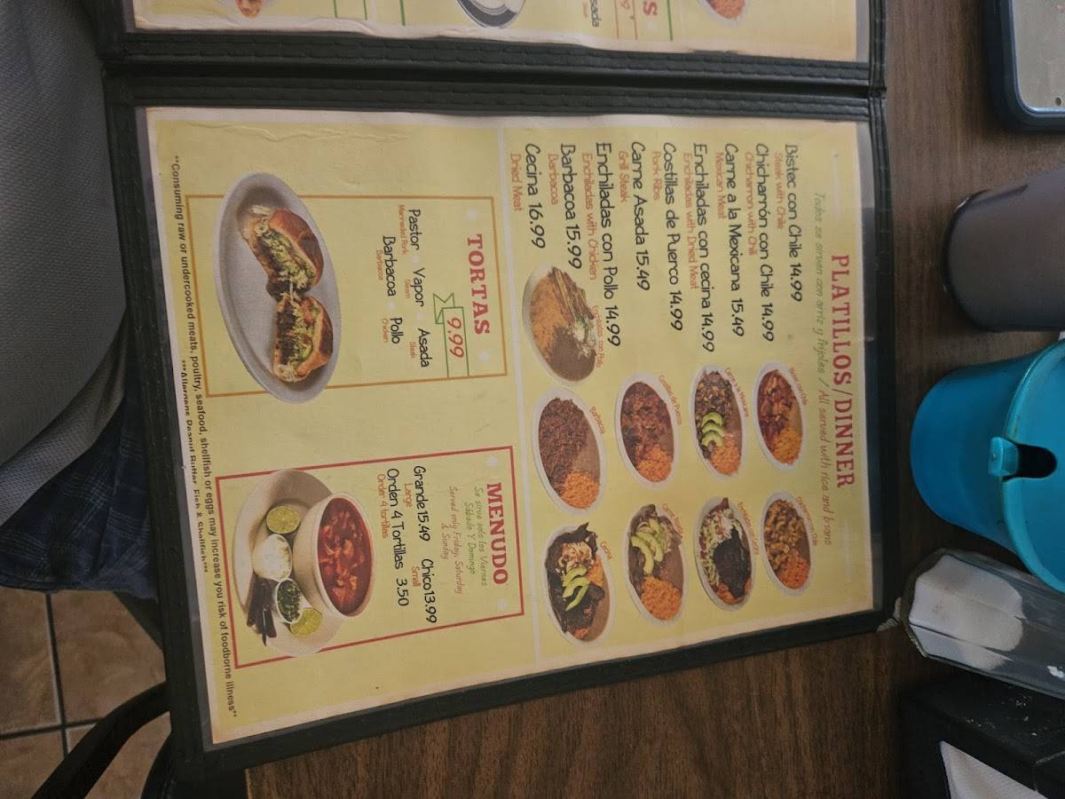 Carta del restaurante El Jacalito, Kansas City