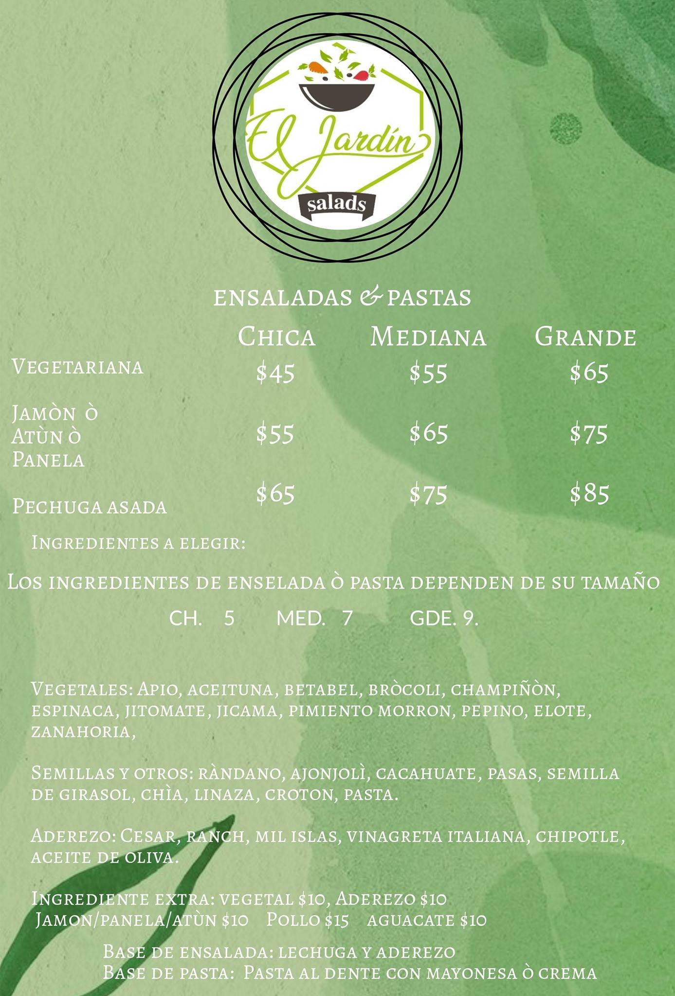 Menu at El Jardin Salads Toluca restaurant, Toluca, San Felipe 103