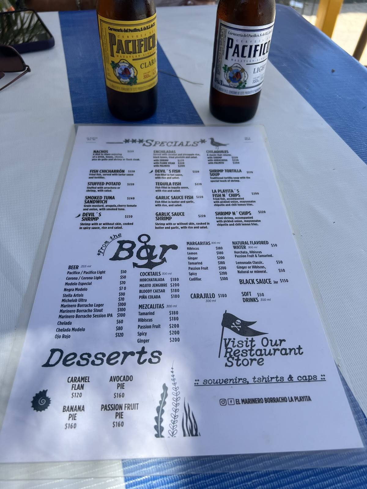 Menu at El Marinero Borracho restaurant, San José del Cabo, Boulevard ...