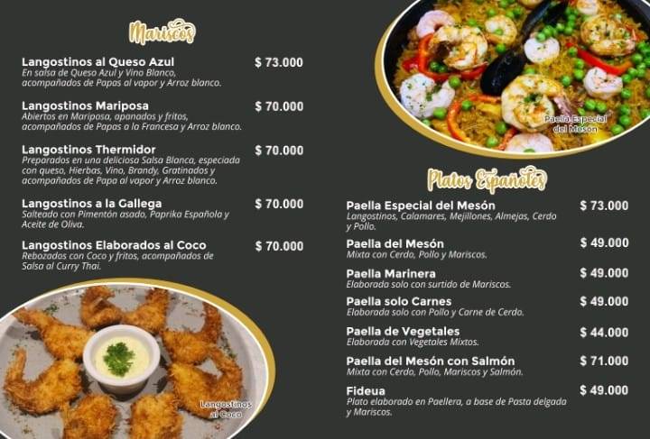 Carta del restaurante El Mesón Español, Pereira
