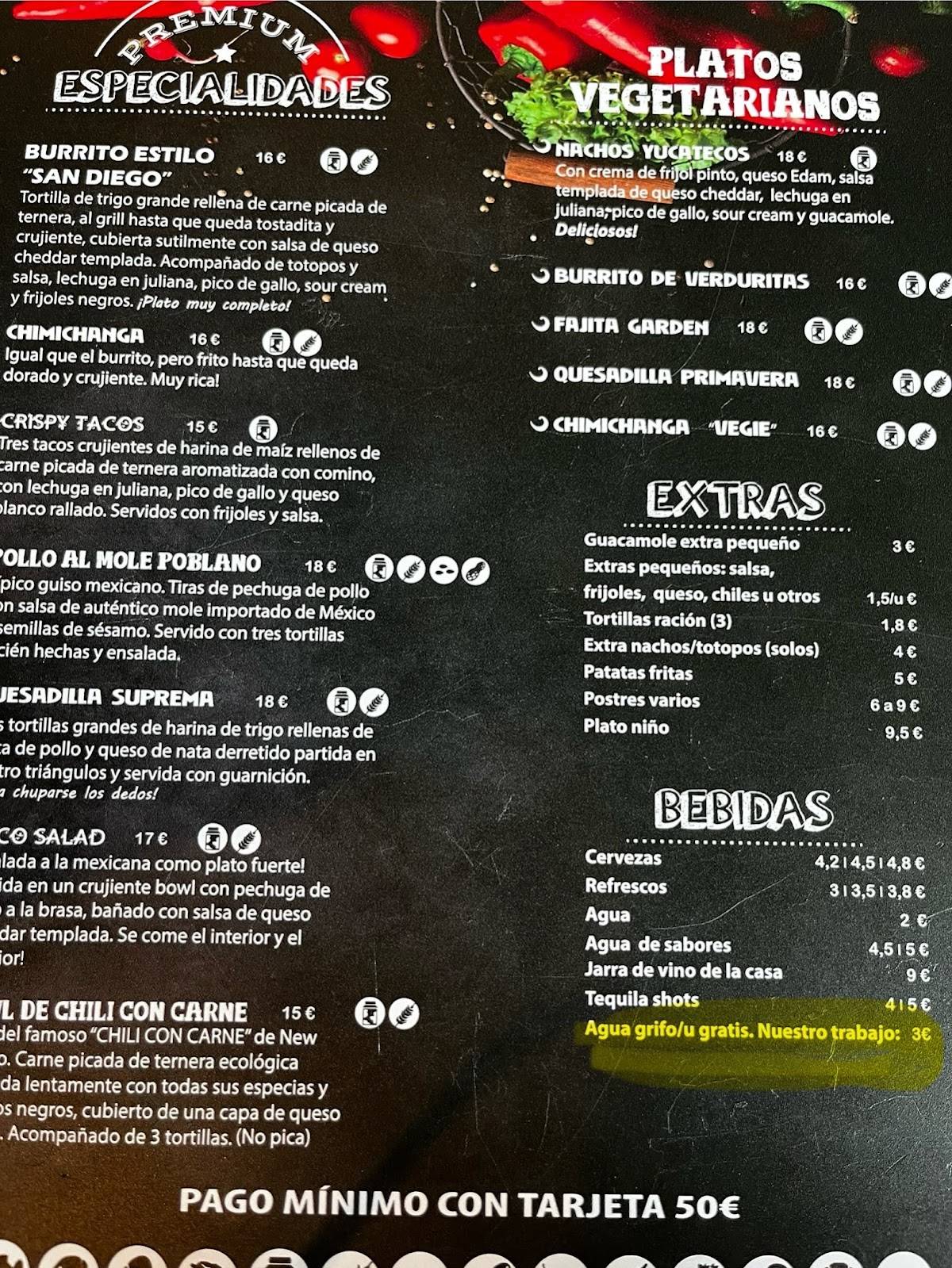 Menu at El Mexicano restaurant, Noja