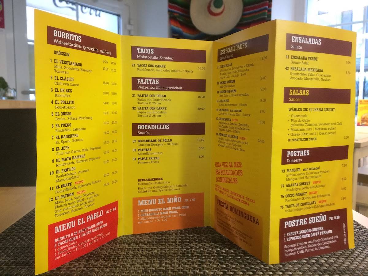Menu at El Pablo, Winterthur, Grüzefeldstrasse 30