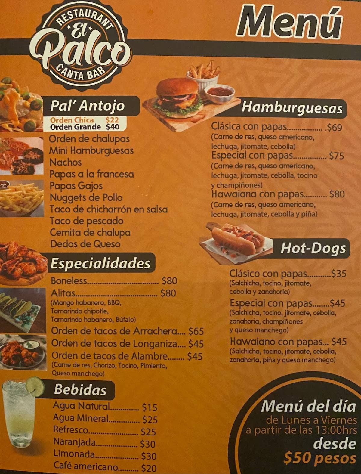 Carta de El Palco Sports & Canta Bar, Heroica Puebla de Zaragoza