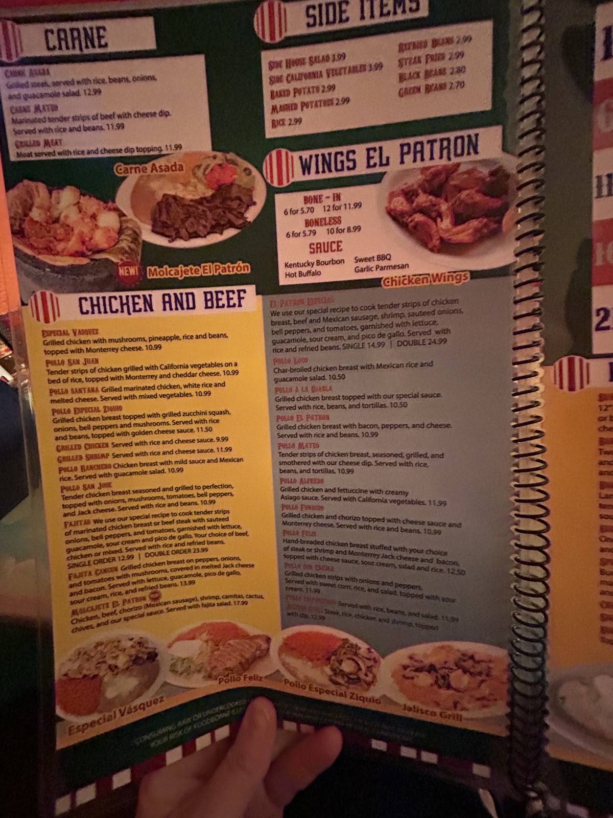 Menu at El Patron Mexican Grill restaurant, Bardstown