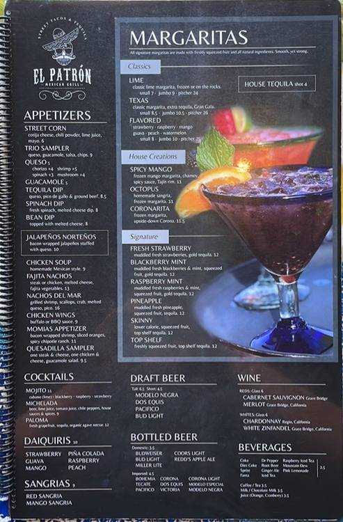 Menu at El Patron Mexican Restaurant, Elyria