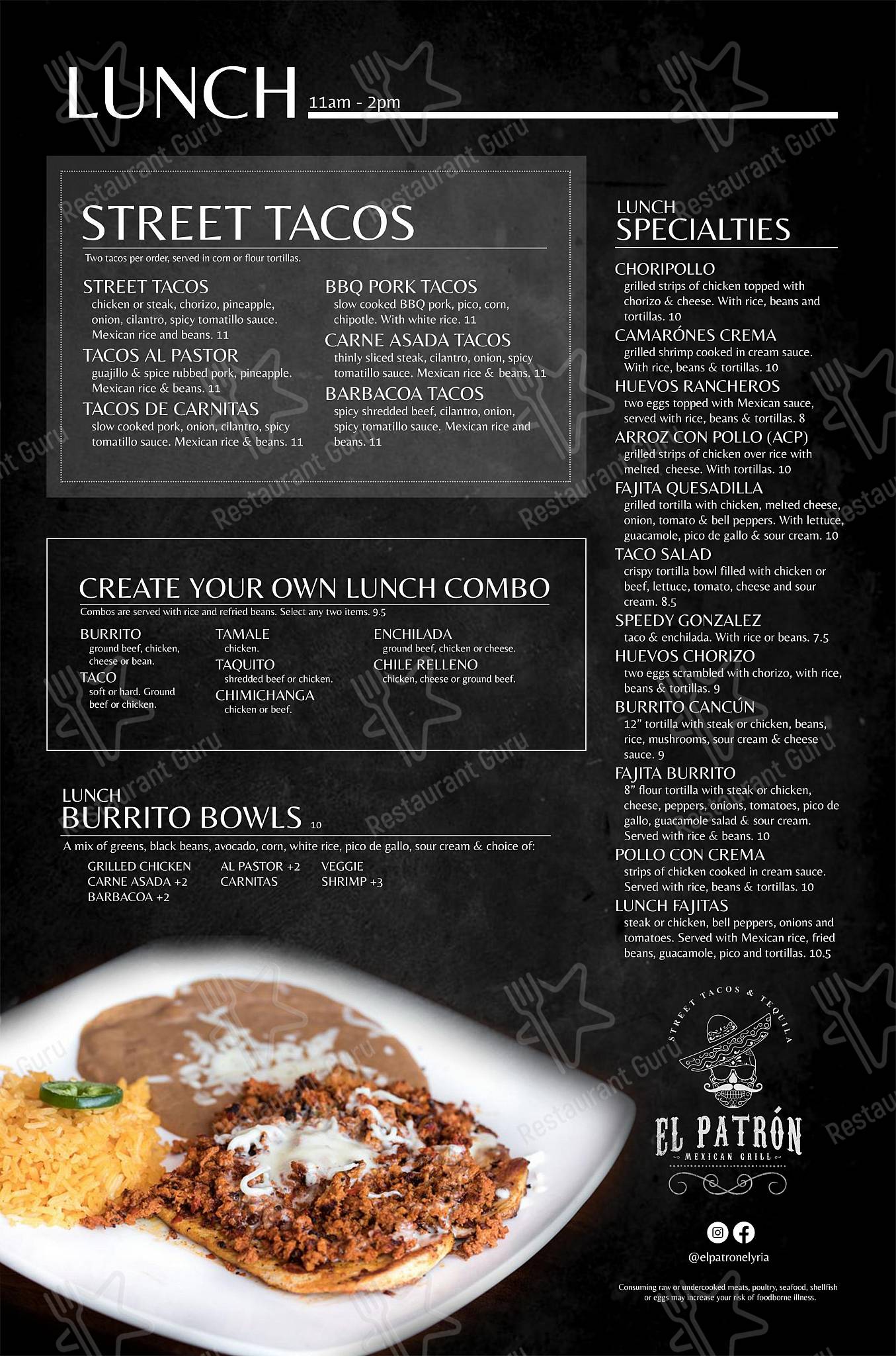 Menu at El Patron Mexican Restaurant, Elyria