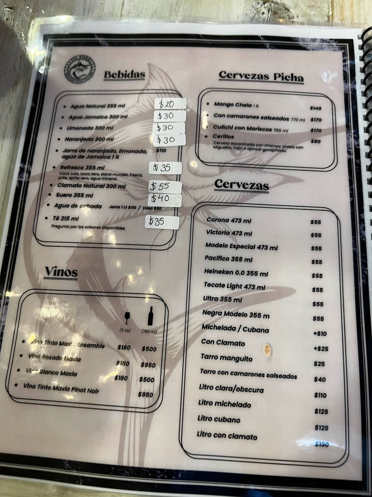 Carta del restaurante El Picha Mariscos estilo Sinaloa, Ciudad del México