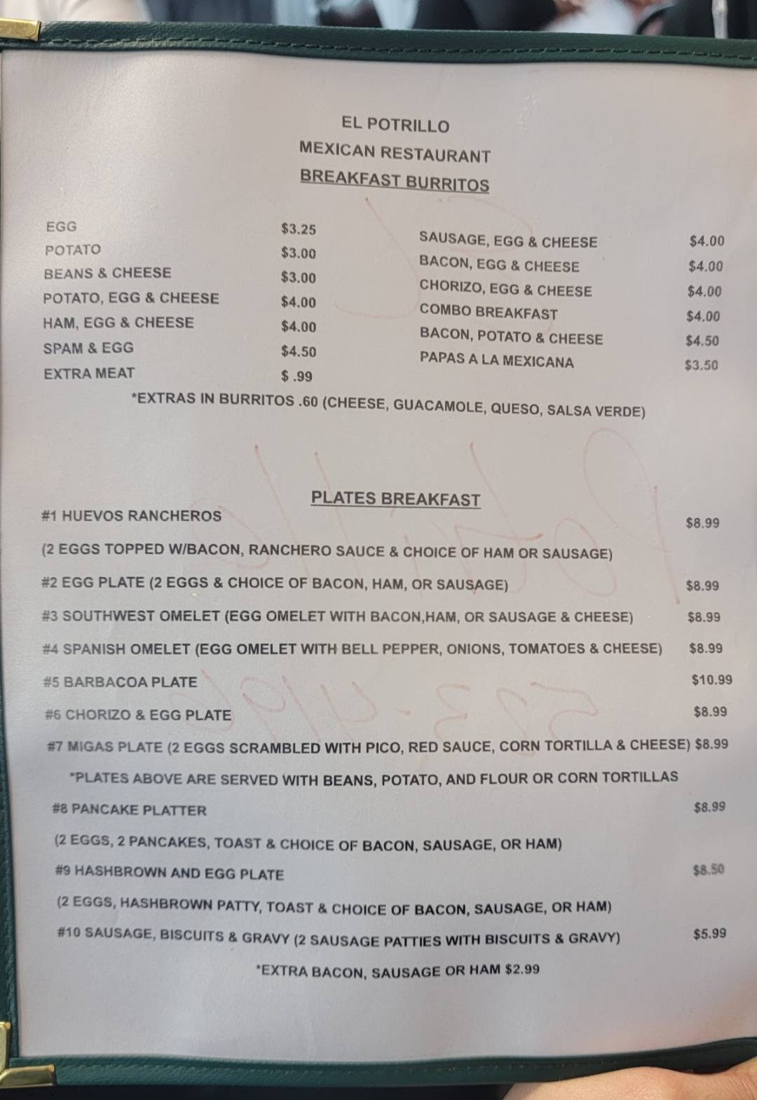 Menu at El Potrillo restaurant, Andrews, N Main St
