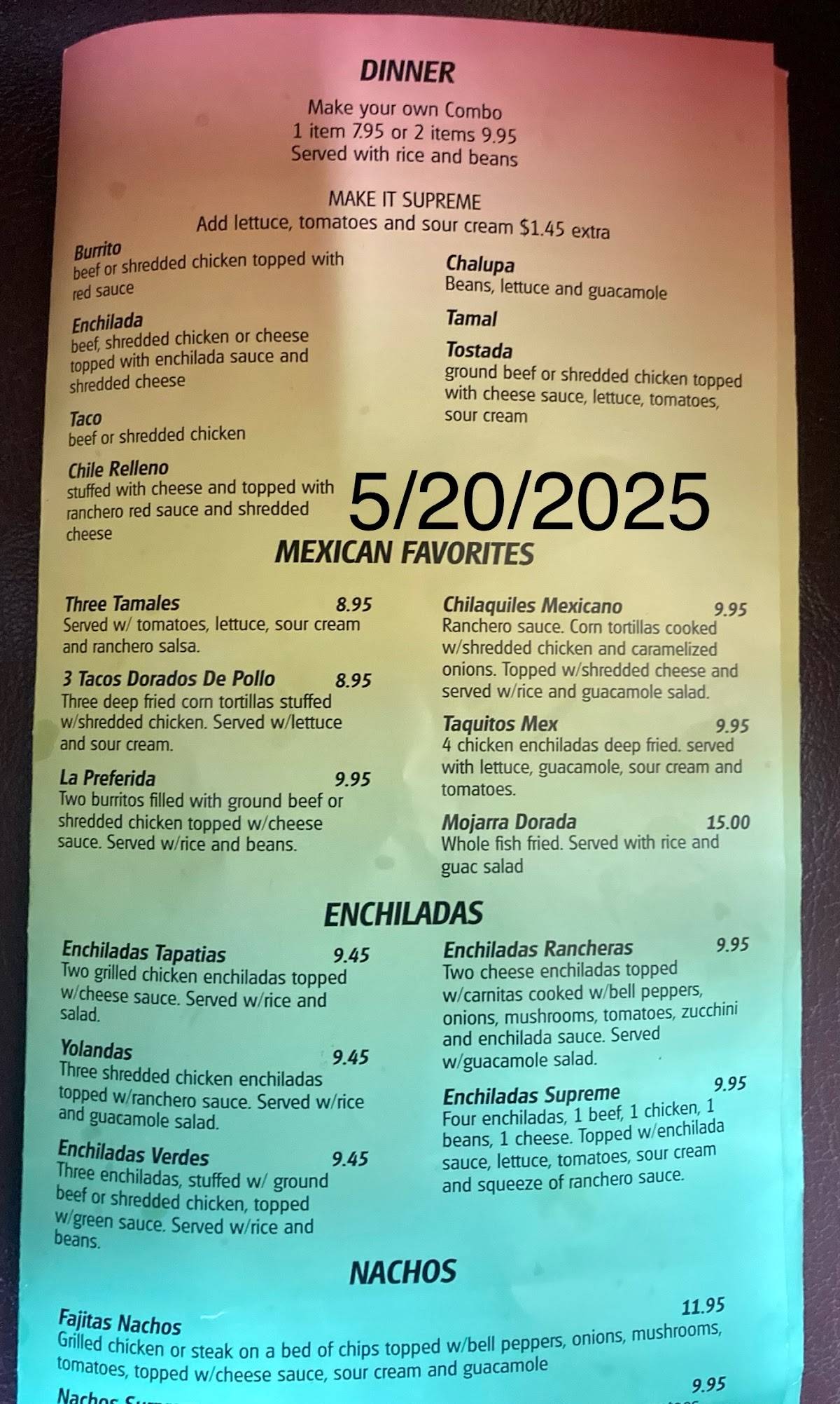 Menu at El Preferido Mexican Restaurant, Clover