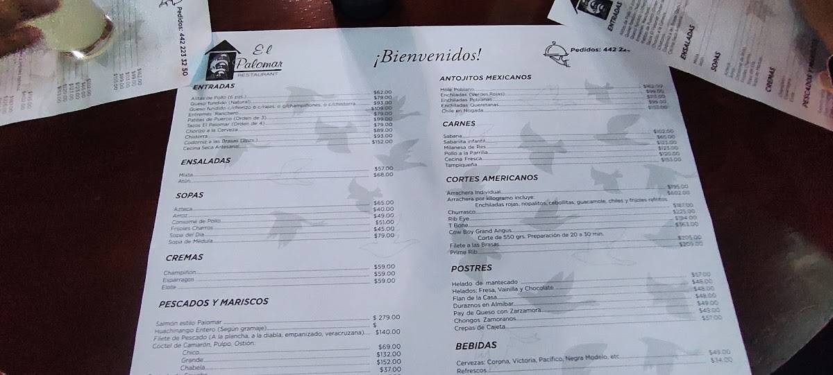 Carta de El Palomar Restaurante, Santiago de Querétaro, C. Damián ...
