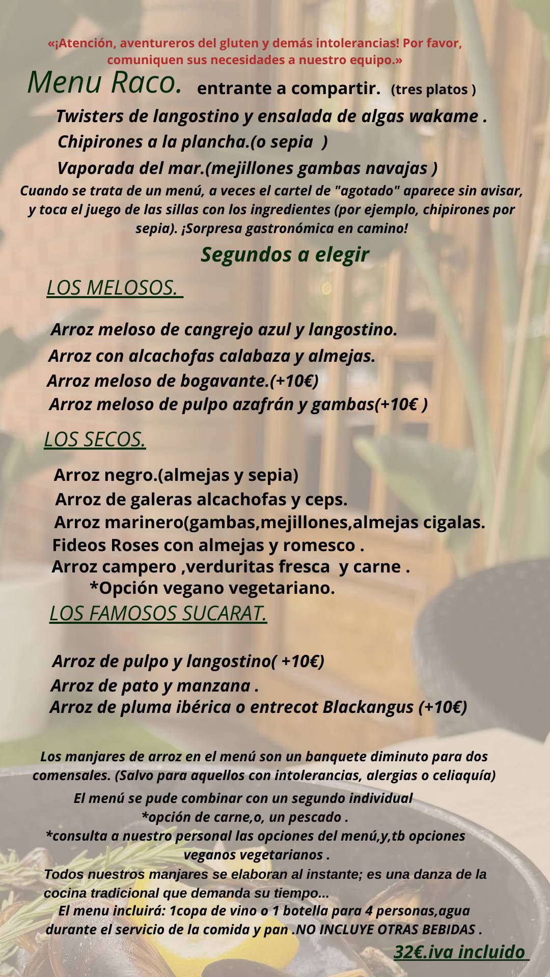 Carta del restaurante El Racó del Nico, Salou