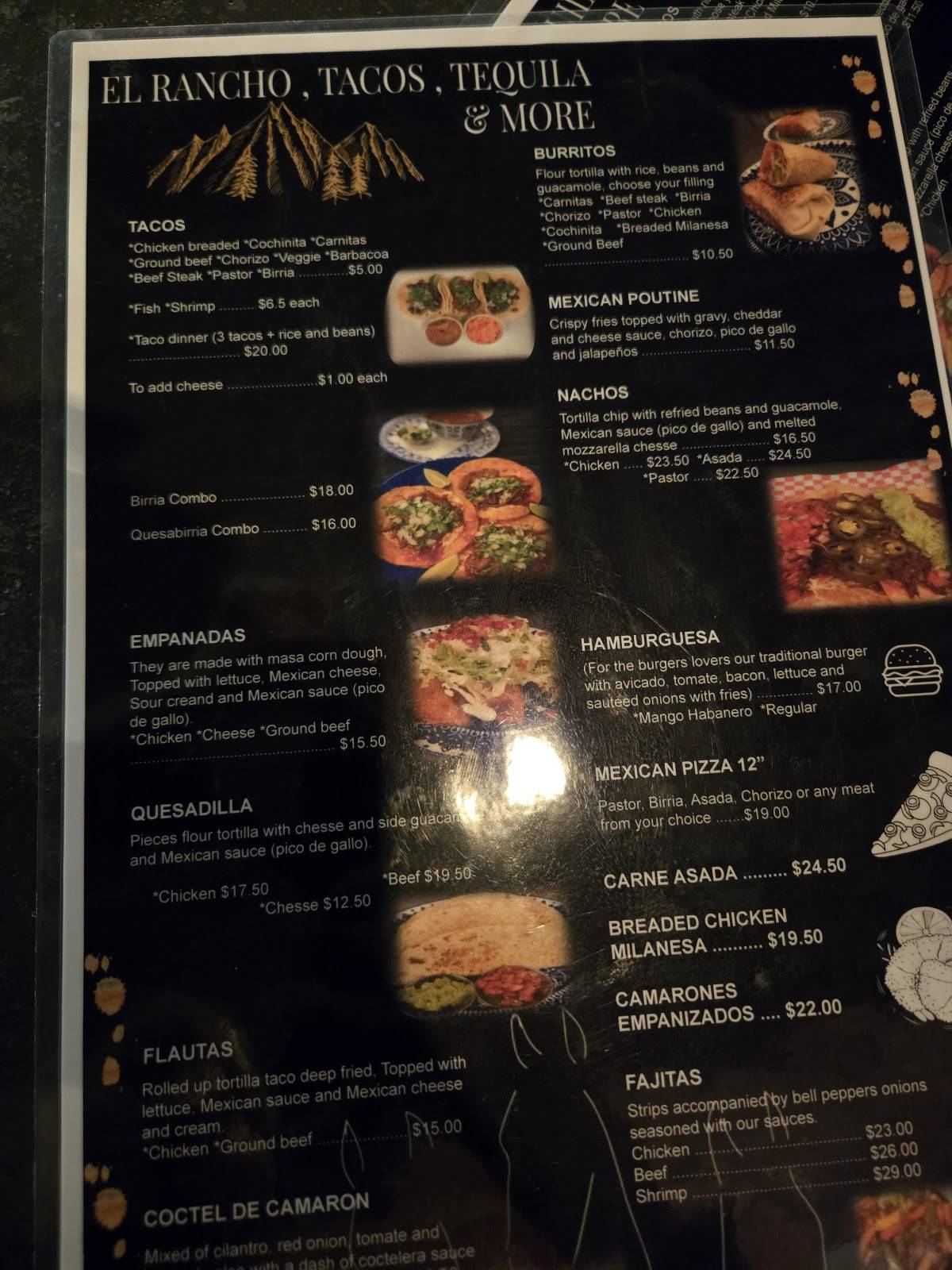 Menu at El Rancho restaurant, Kingsville