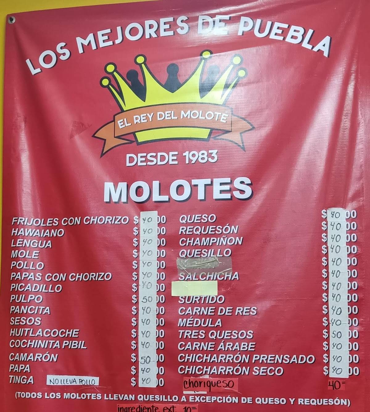 Menu at El Rey del Molote-Sucursal Cuautlancingo restaurant, San Juan ...