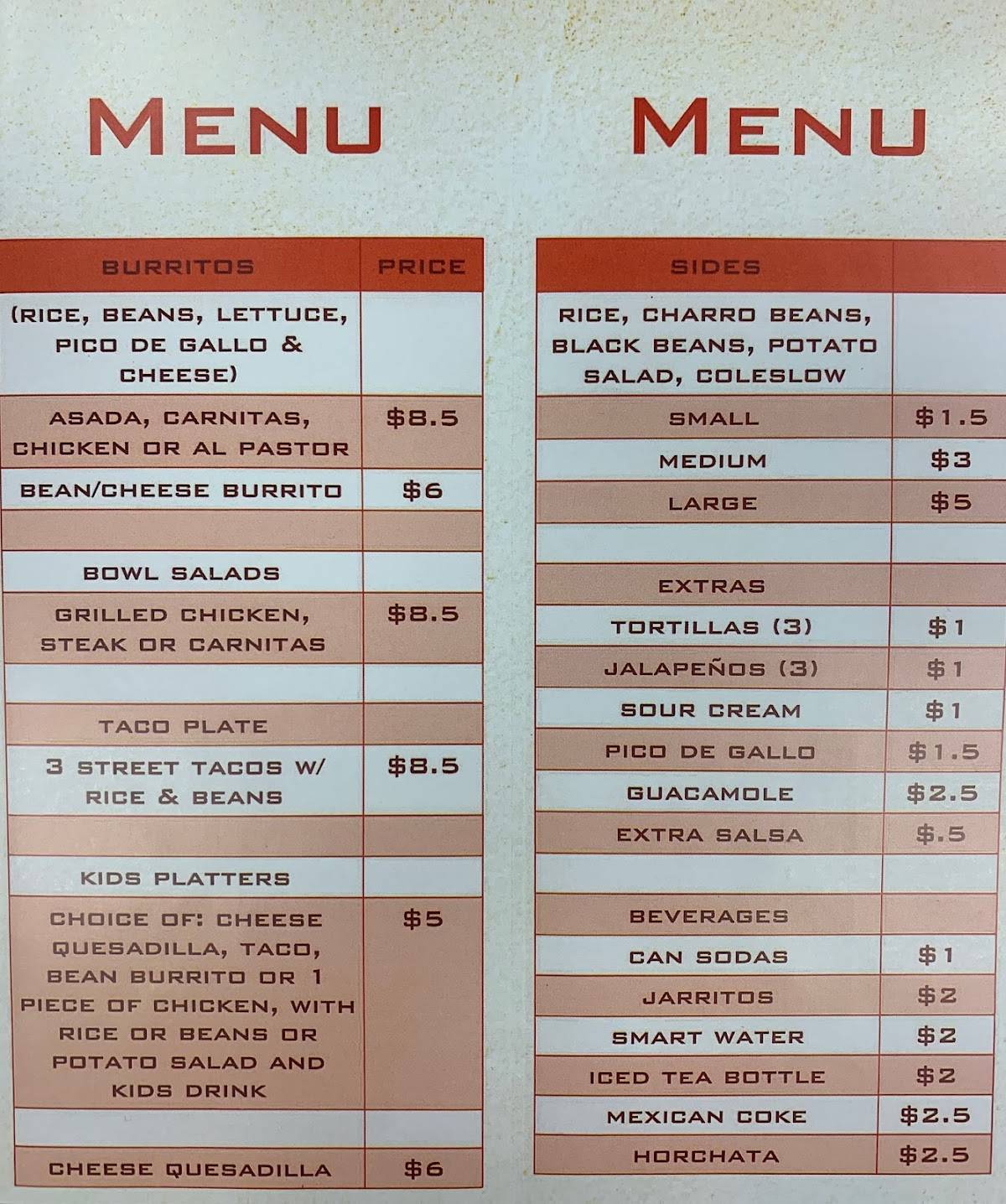 Menu at El Señor Pollo Mexican Grill restaurant, Middleton