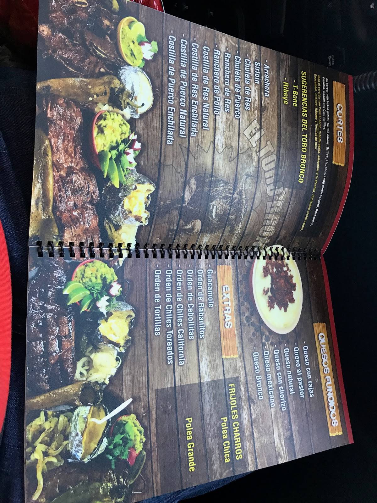 Menu at El Toro Bronco restaurant, El Paso, Dyer St
