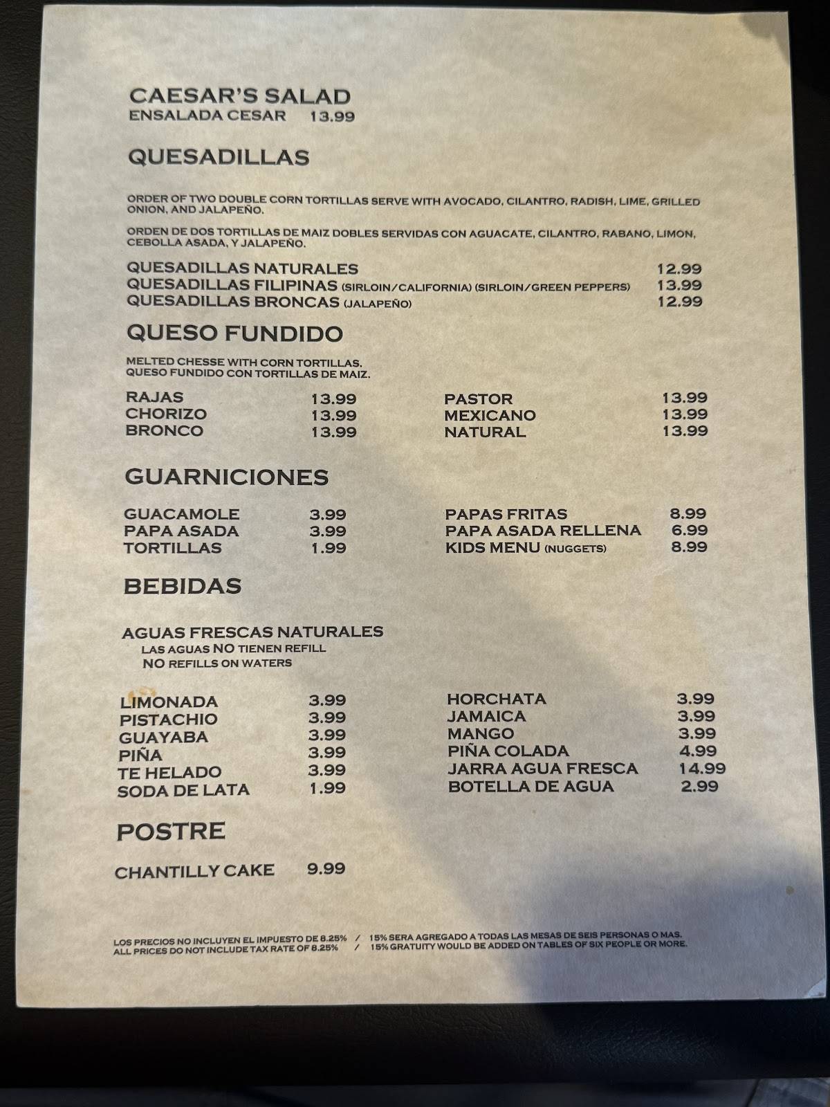 Menu at El Toro Bronco restaurant, El Paso, Dyer St