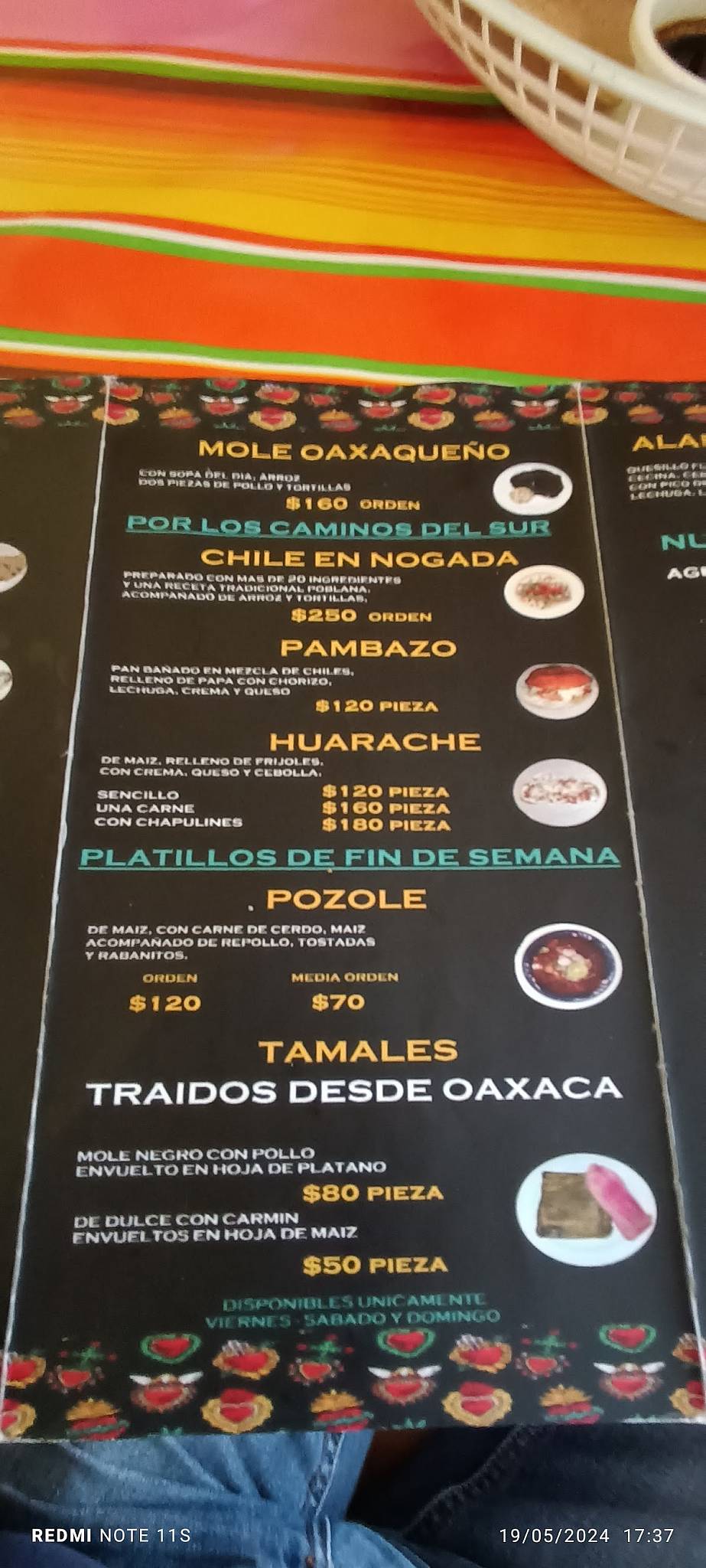 Carta del restaurante El tule, San Nicolás del los Garza