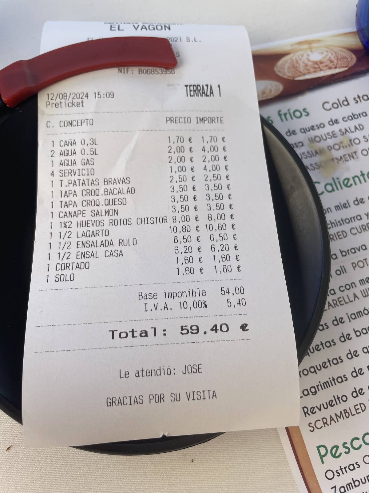 Carta de EL VAGÓN BAR RESTAURANTE, Algeciras