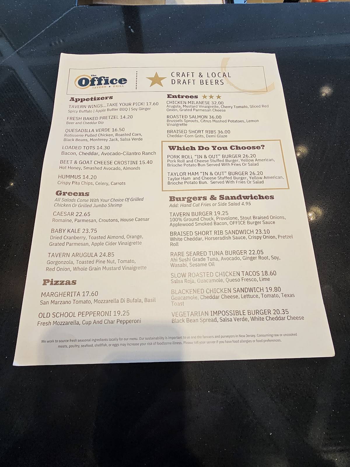 Menu at The Office Tavern Grill pub & bar, Newark