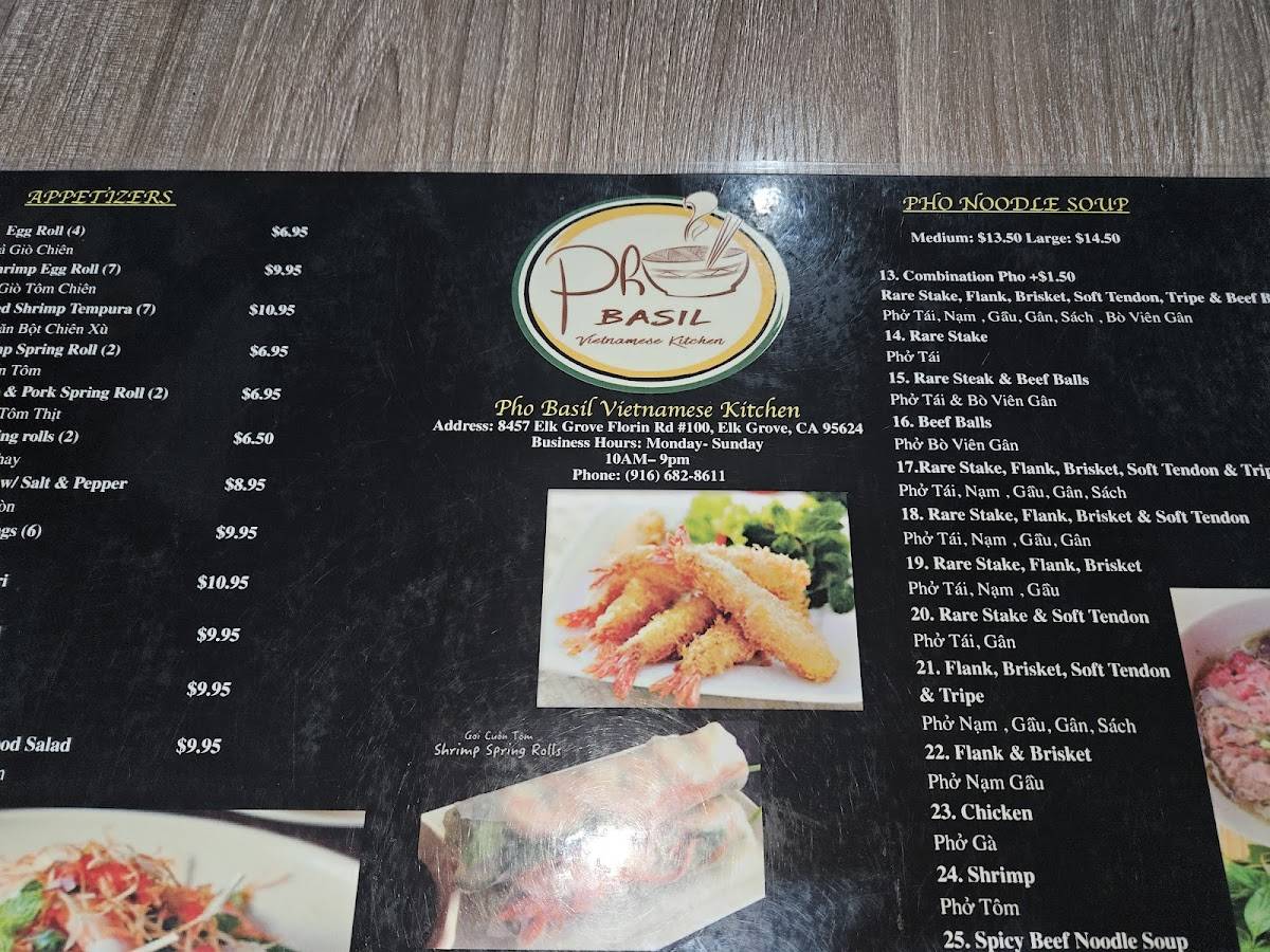 Menu at Pho Basil restaurant, Elk Grove