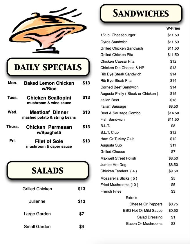 Menu at Elliots Augusta Pizza & Grill pizzeria, Chicago