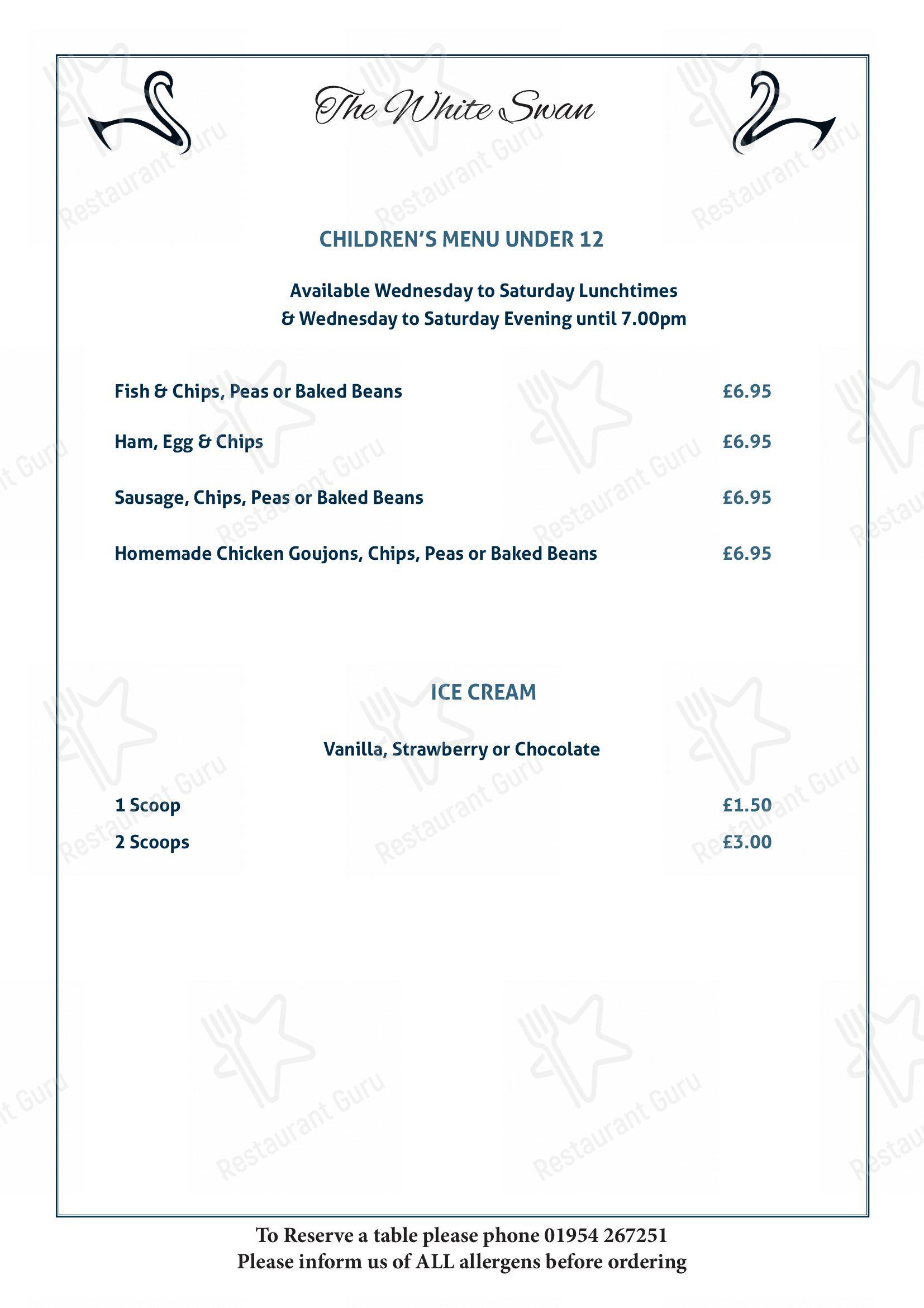 Menu at The White Swan pub & bar, Elsworth, Elsworth Rd
