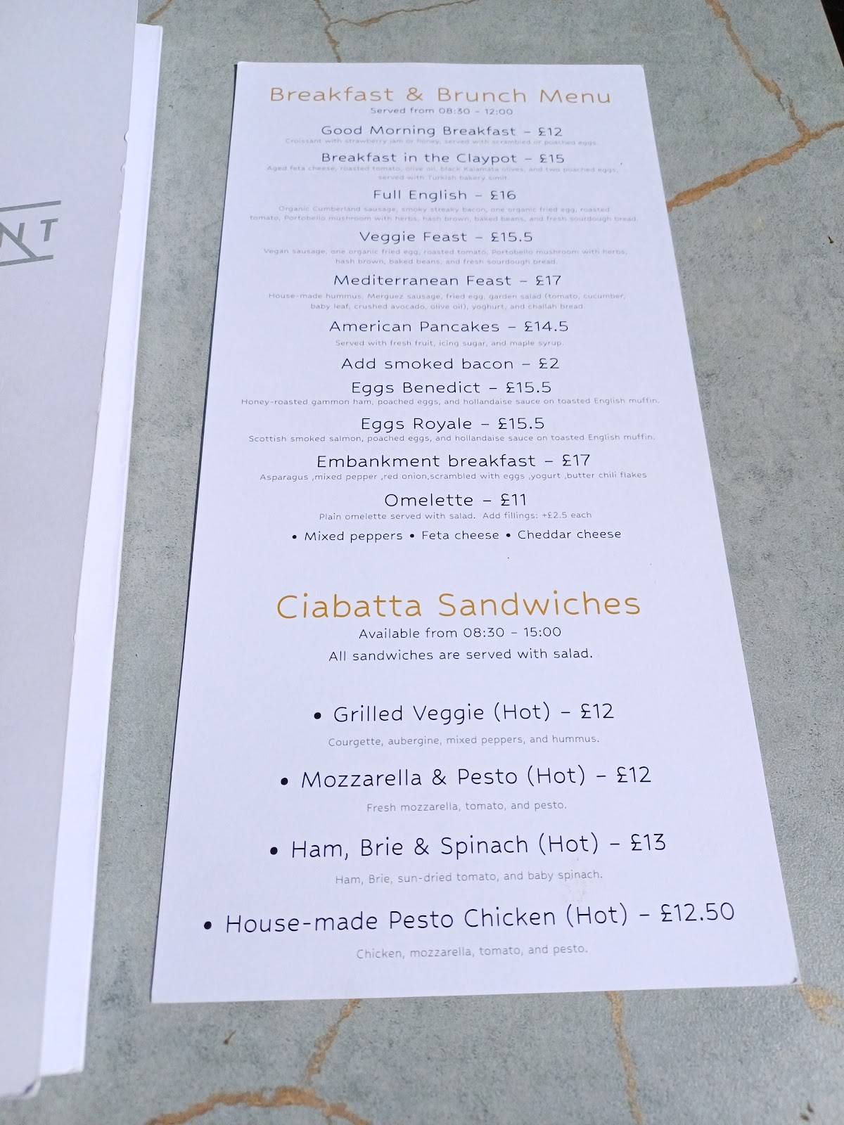 Menu at Embankment Bistro Bar, London