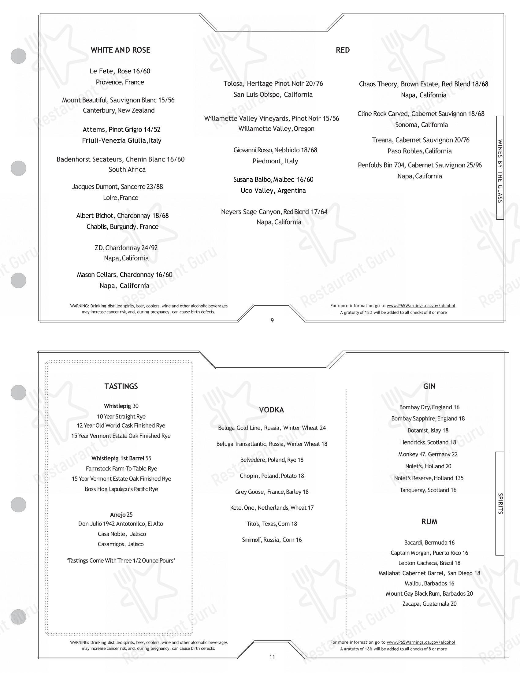 Menu at Ember & Rye steakhouse, Carlsbad