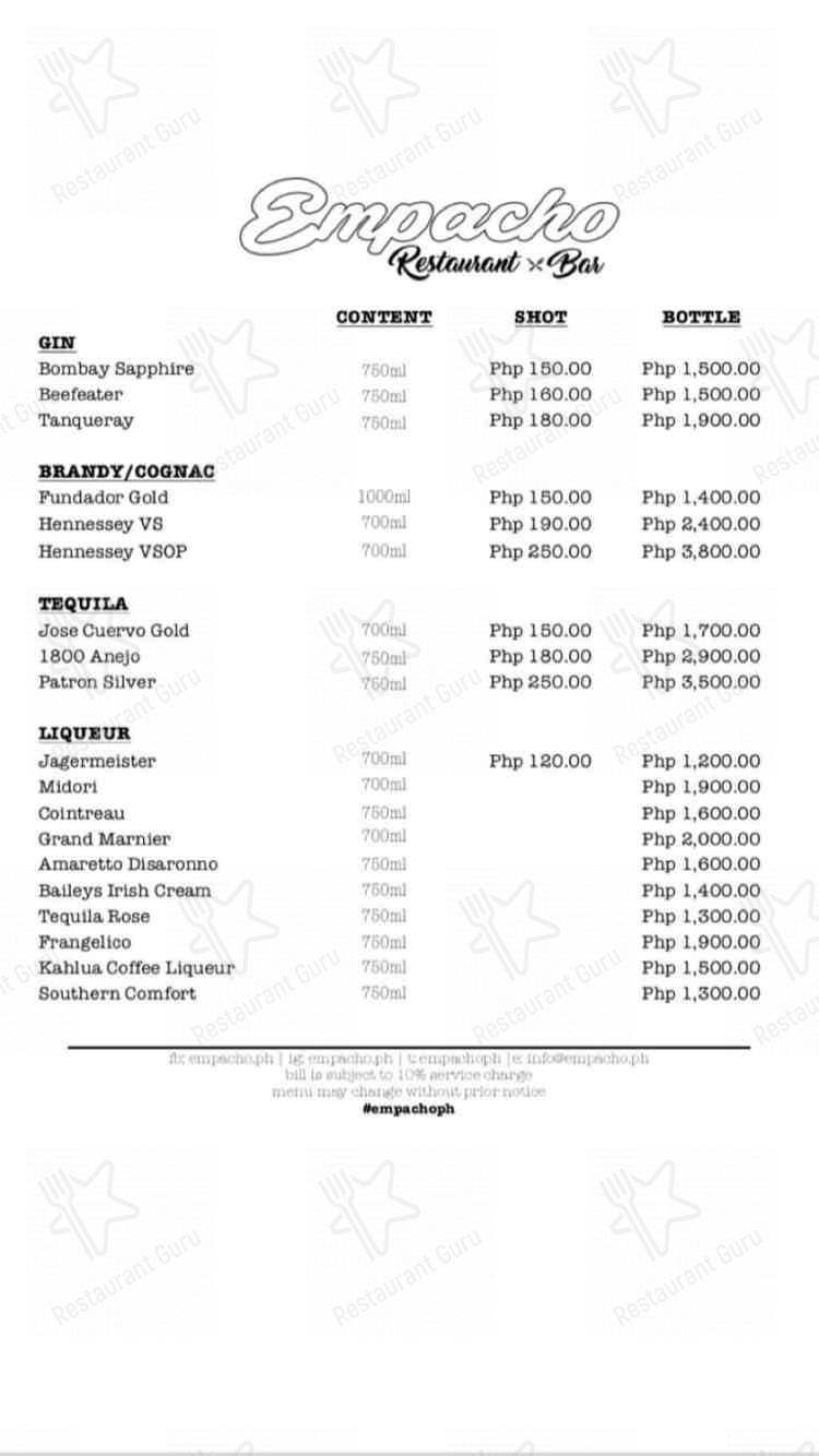 Menu at Empacho restaurant, Quezon City, 2nd floor unit 201