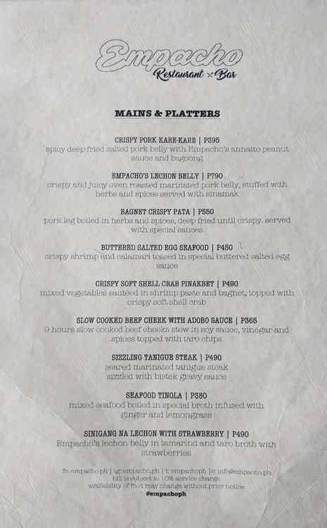 Menu at Empacho restaurant, Quezon City, 2nd floor unit 201