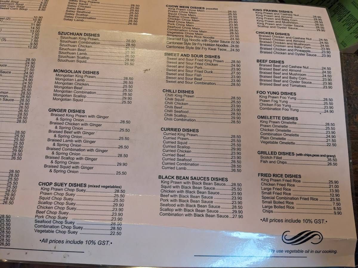 Menu at Emperor's Garden Chinese Restaurant, Esperance