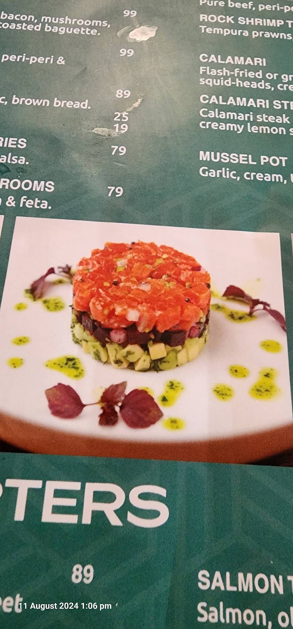 Menu at Encore Restaurant, Vereeniging