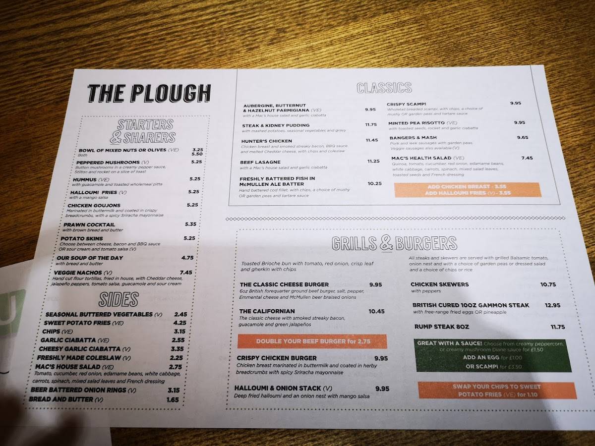 Menu at The Plough pub & bar, Enfield, Cattlegate Rd