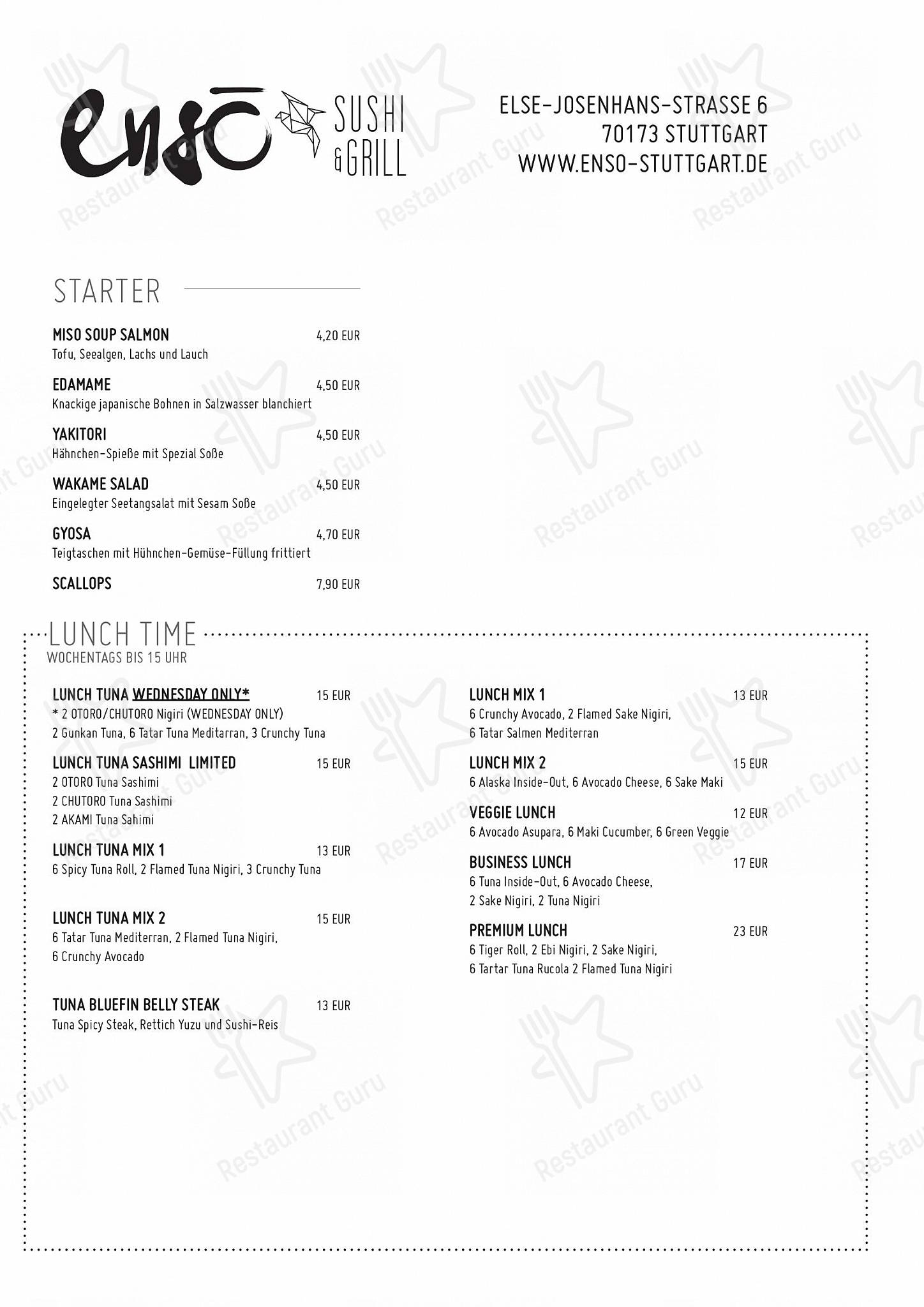 Speisekarte von Enso Sushi & Grill restaurant, Stuttgart