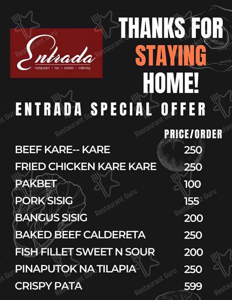 Menu at Entrada restaurant, Tagaytay, 4W3P+84W