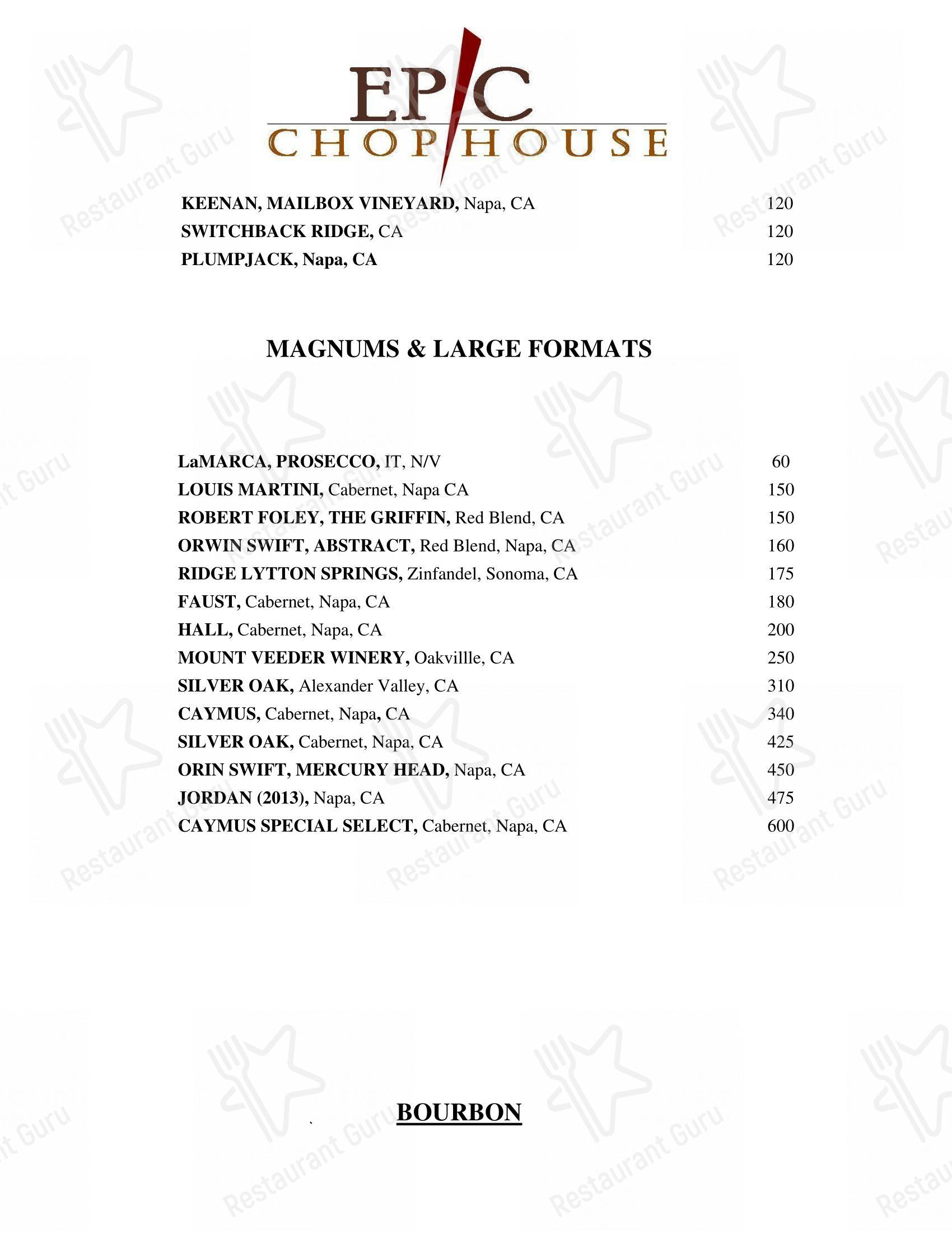 Menu at Epic Chophouse at Kingsley pub & bar, Fort Mill