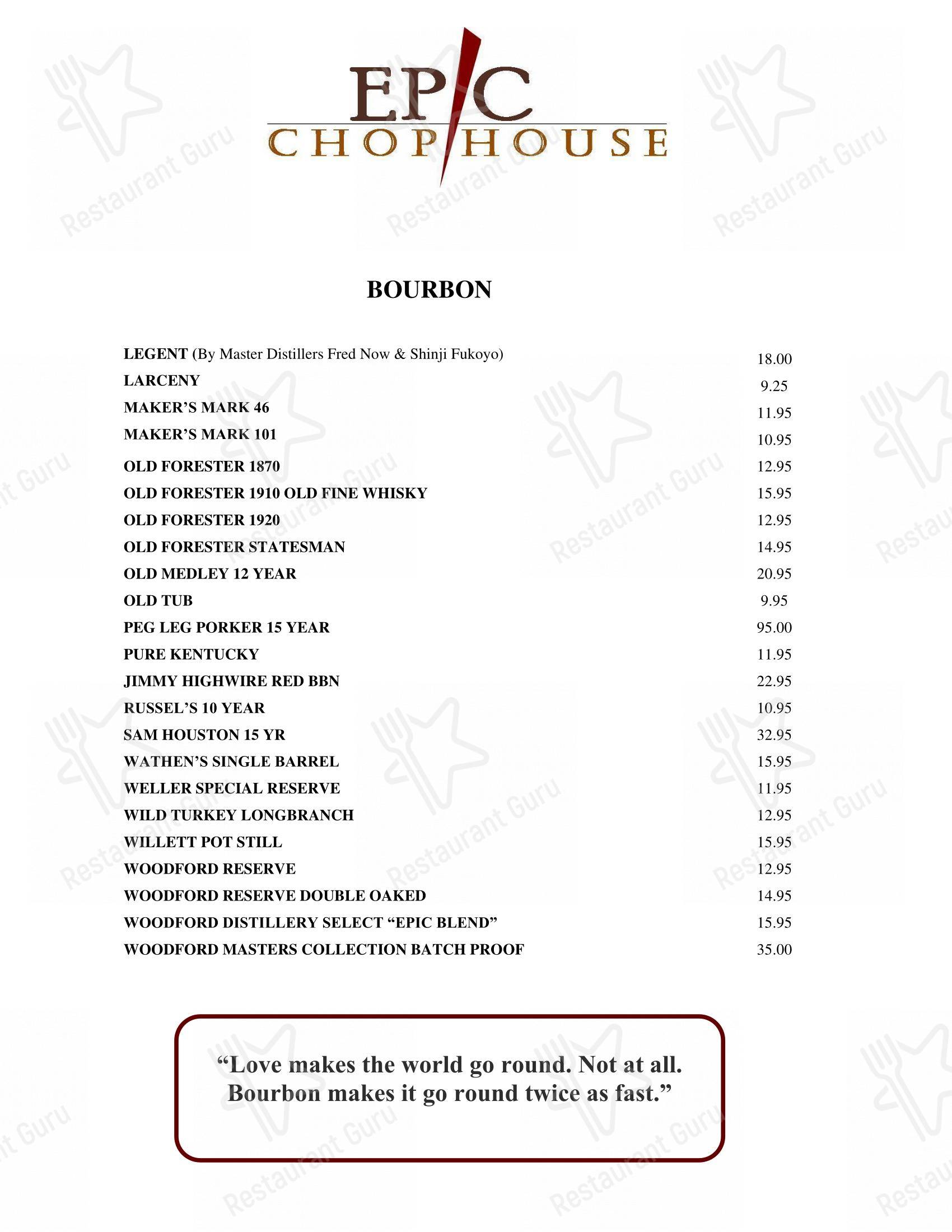 Menu at Epic Chophouse at Kingsley pub & bar, Fort Mill
